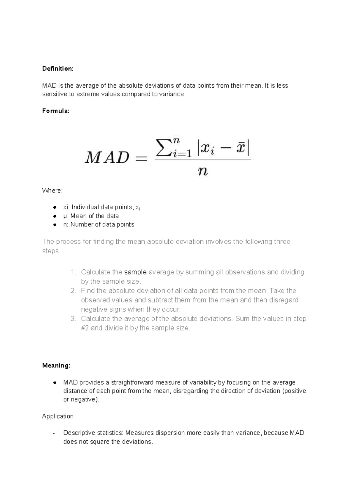 MAD: Understanding Mean Absolute Deviation in Statistics - Studocu