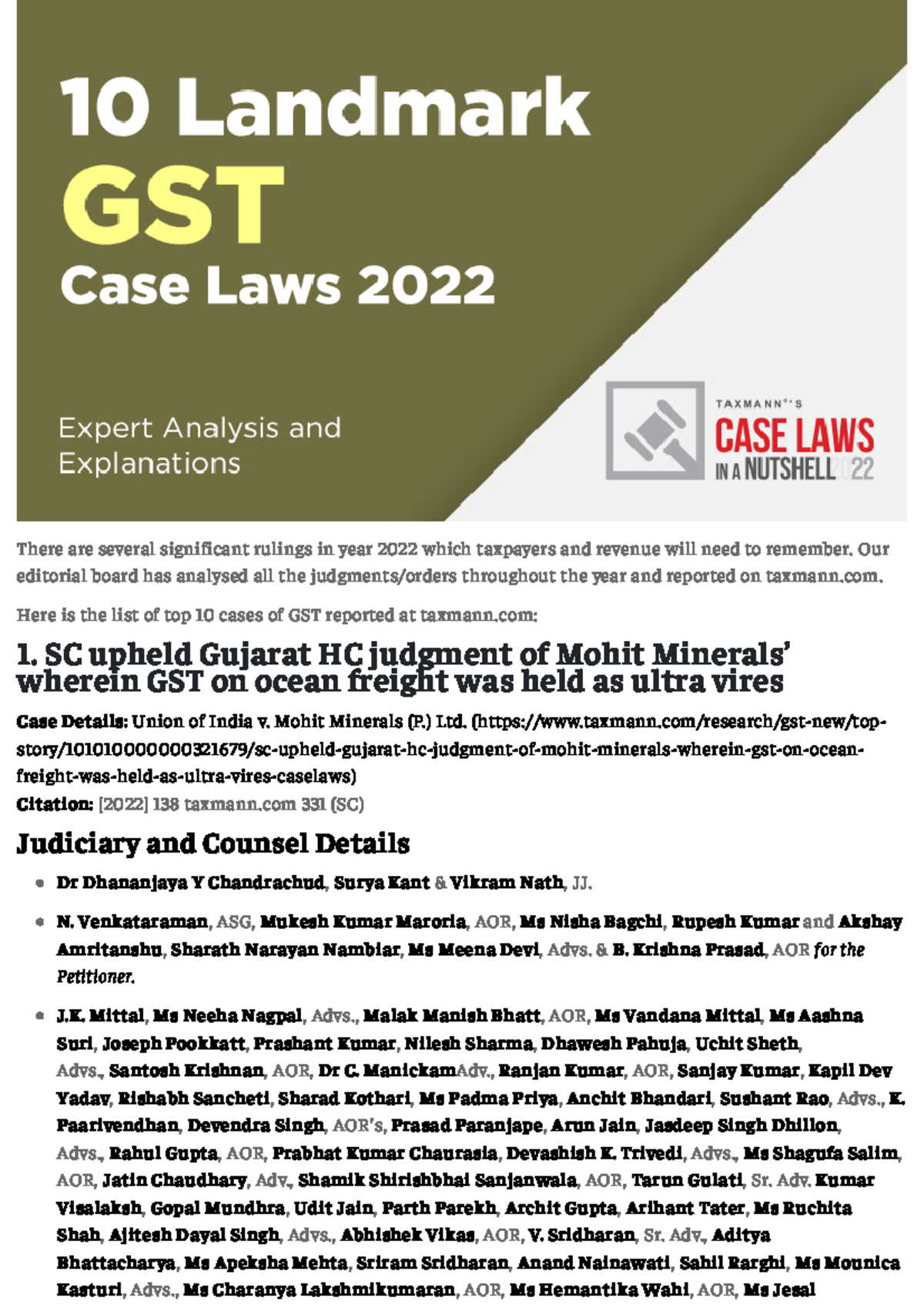 10 Landmark GST Case Laws 2022: Expert Analysis & Key Insights - Studocu