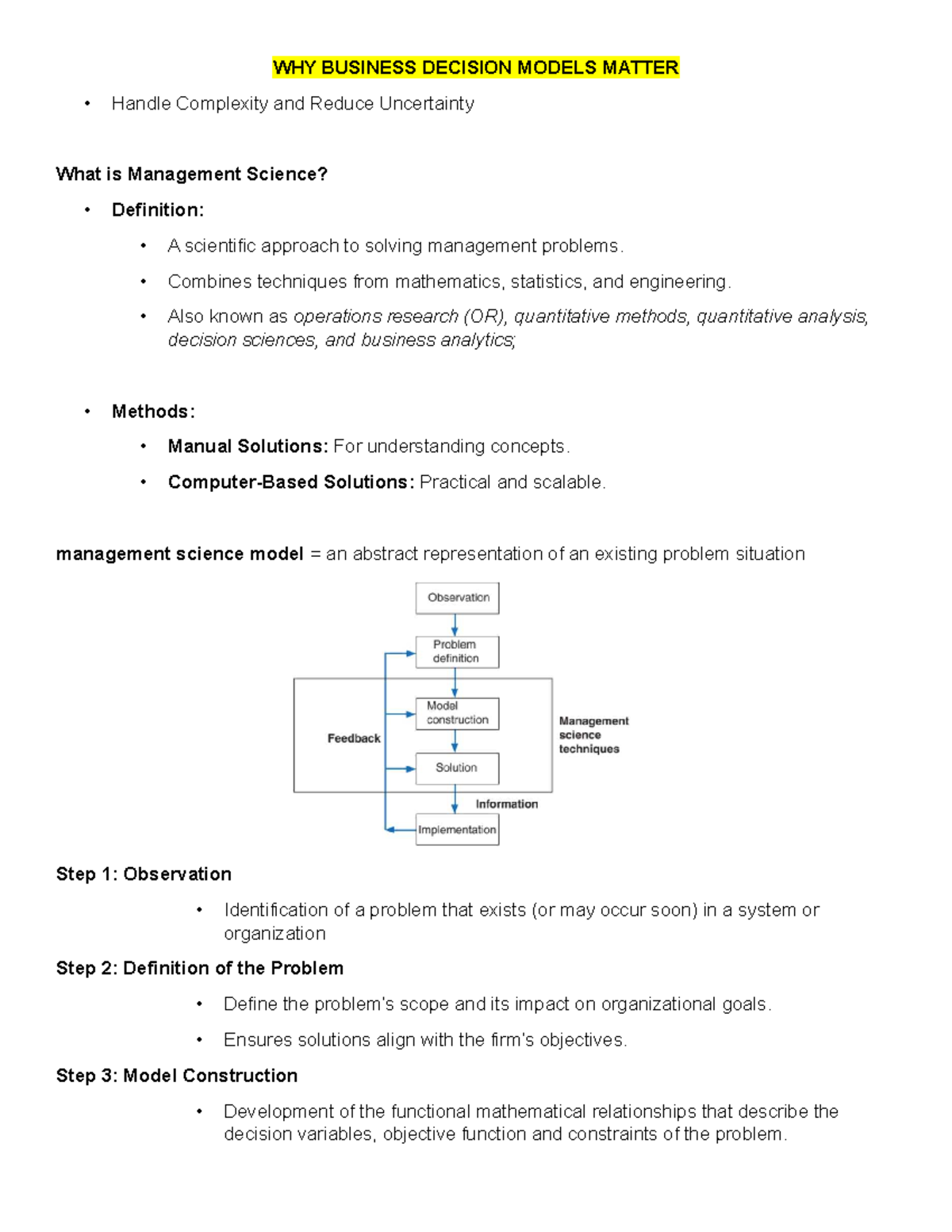 BU275 - Midterm Study Notes on Business Decision Models and Management ...