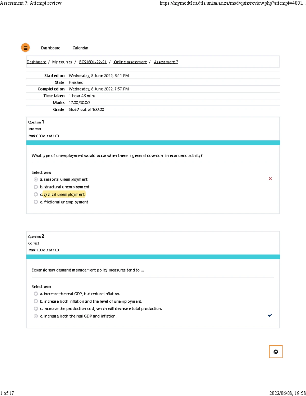 Assessment 1 Attempt review - Started on Monday, 7 March 2022, 12:31 AM ...
