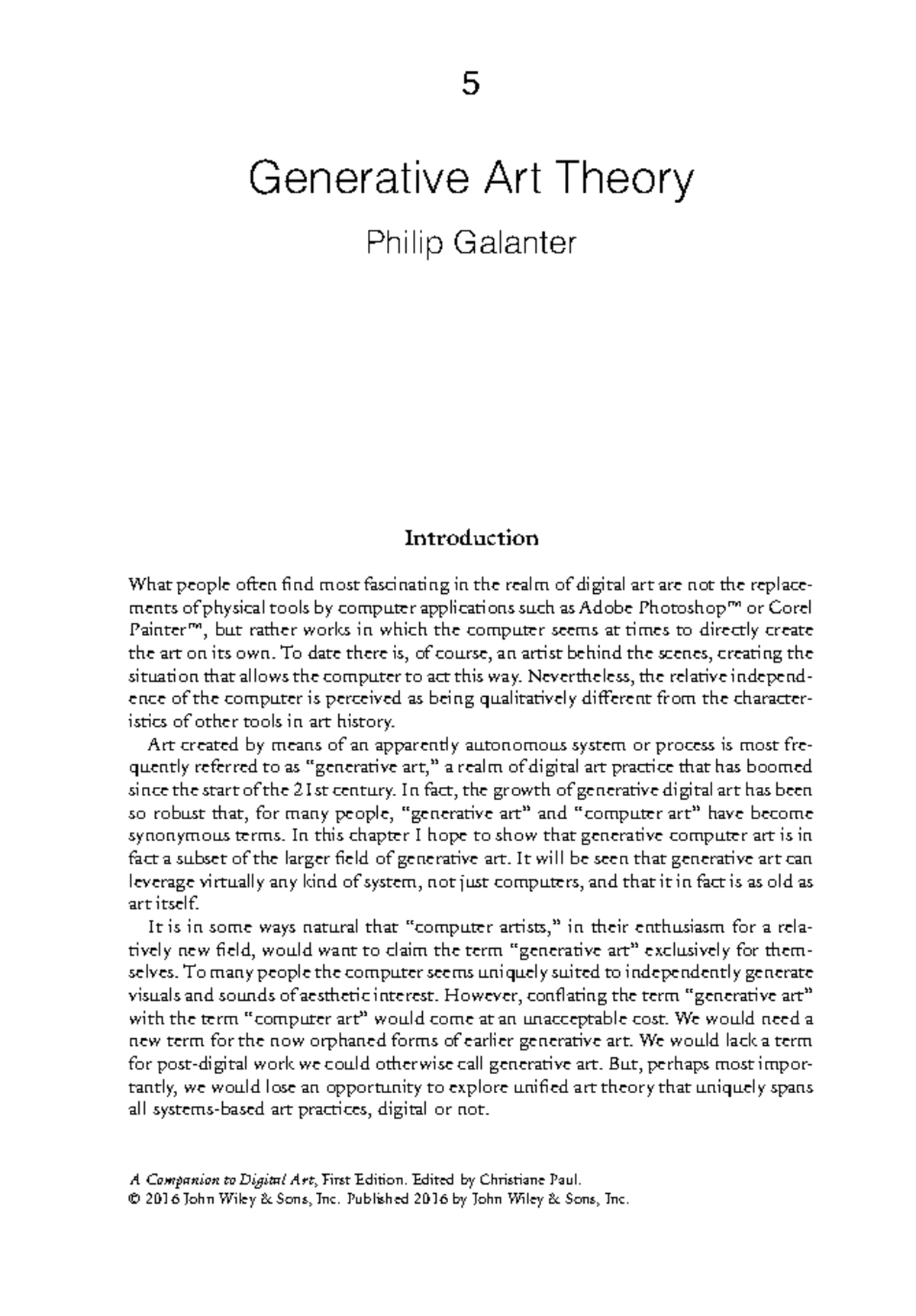 Generative Art Theory: Insights from Philip Galanter (Paper-2016) - Studocu