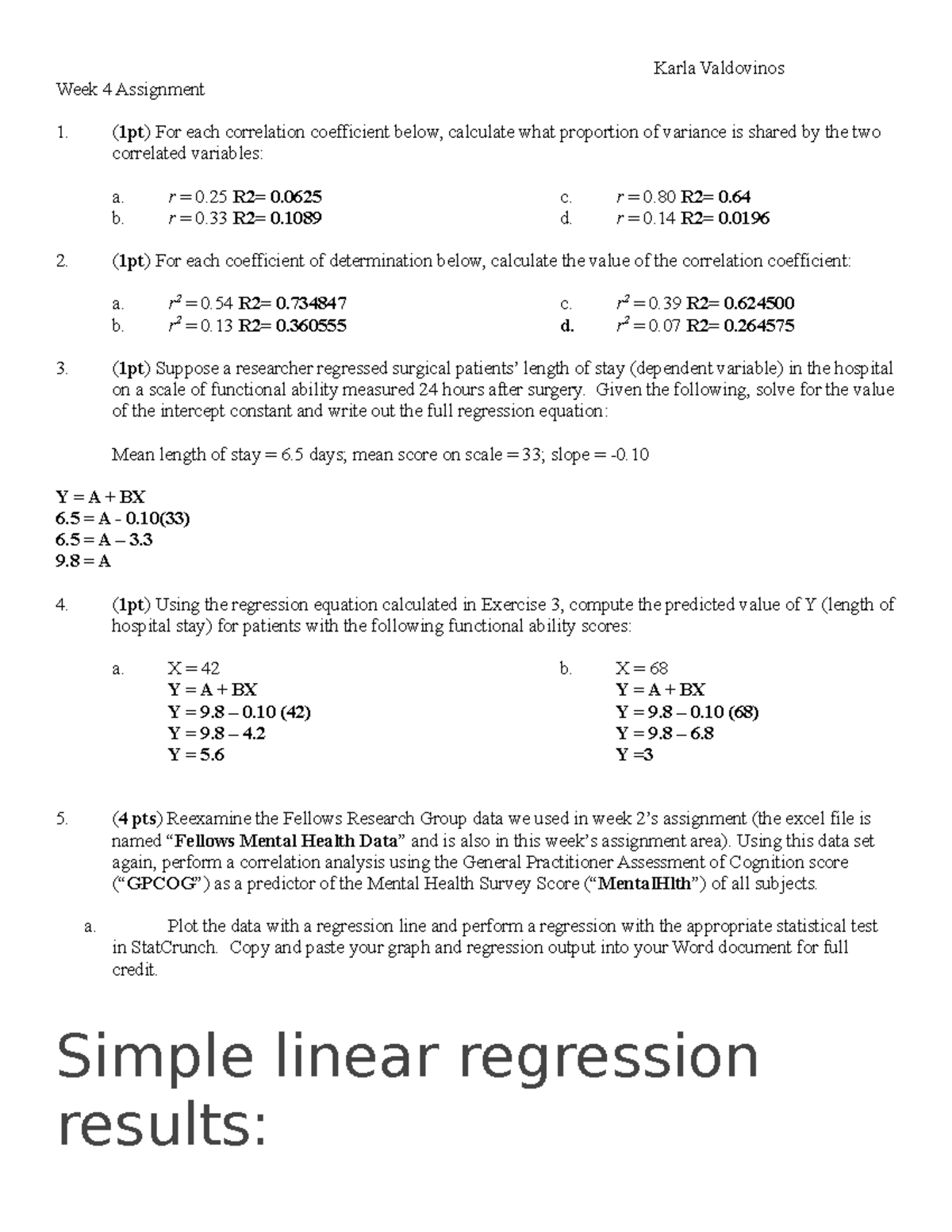 Week 4 StatCrunch Assignment: Correlation & Regression Analysis - Studocu