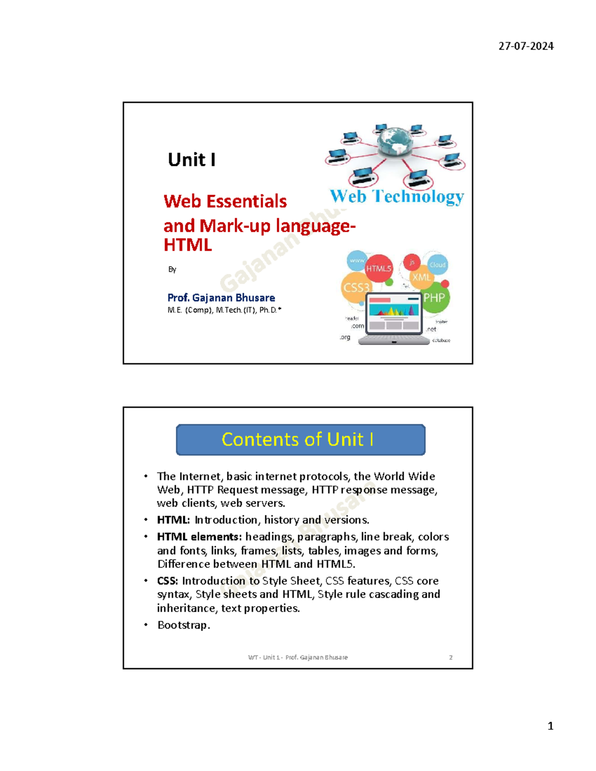 Unit I WT - Web Essentials: HTML & Internet Protocols Overview - Studocu