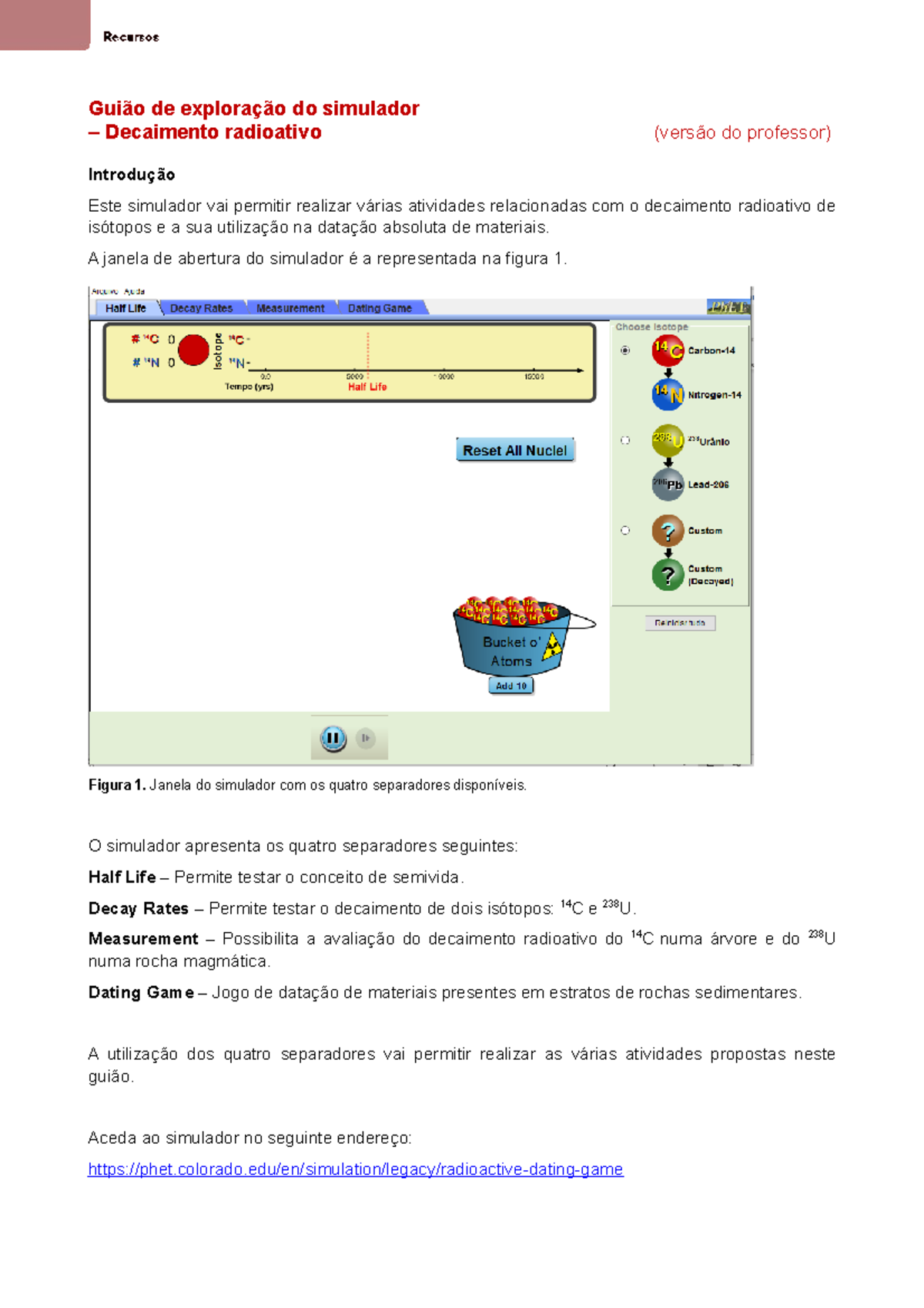 Odis10 guiao simulador decaimento professor - Guião de exploração do ...
