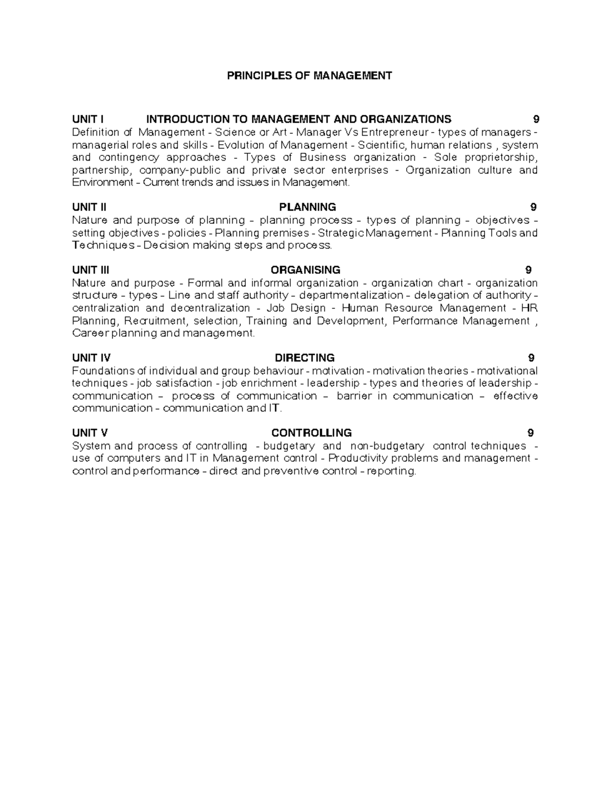 MF Notes: Principles of Management - Unit I Overview and Key Concepts ...