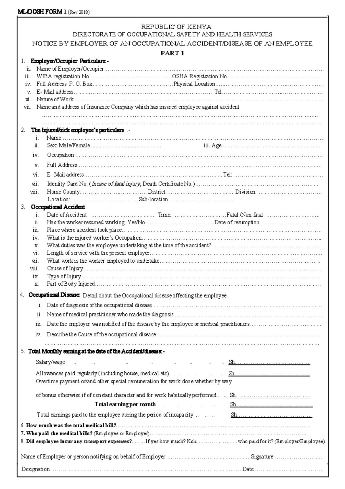 DOSH-1-Occupational Accident and Disease Notification Form 2018 - Studocu
