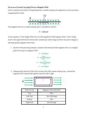 Magnetic Forces and Fields in Current-Carrying Wires: A Study Guide ...