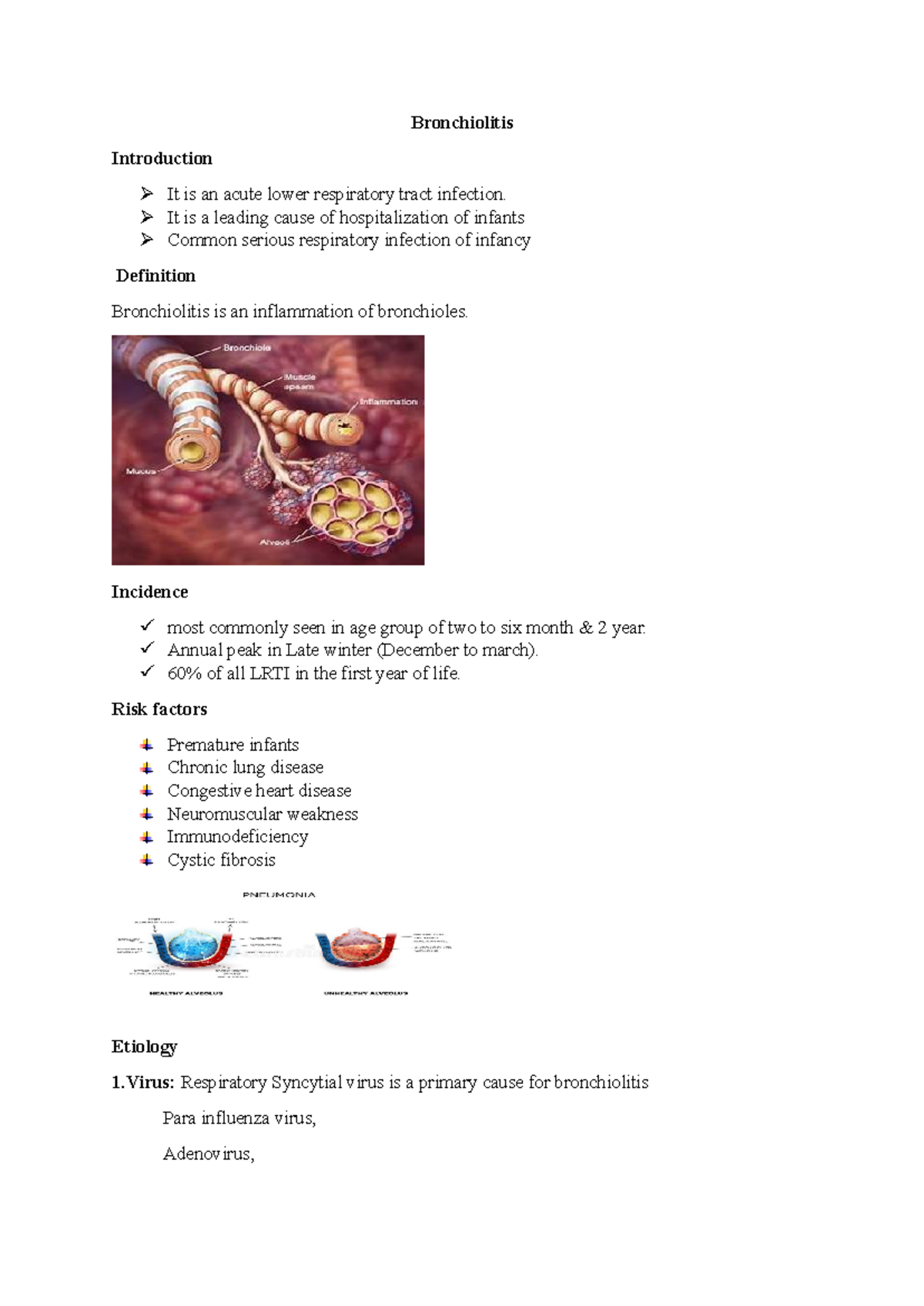 Bronchiolitis Overview - Child Health Nursing (CHN 101) - Studocu
