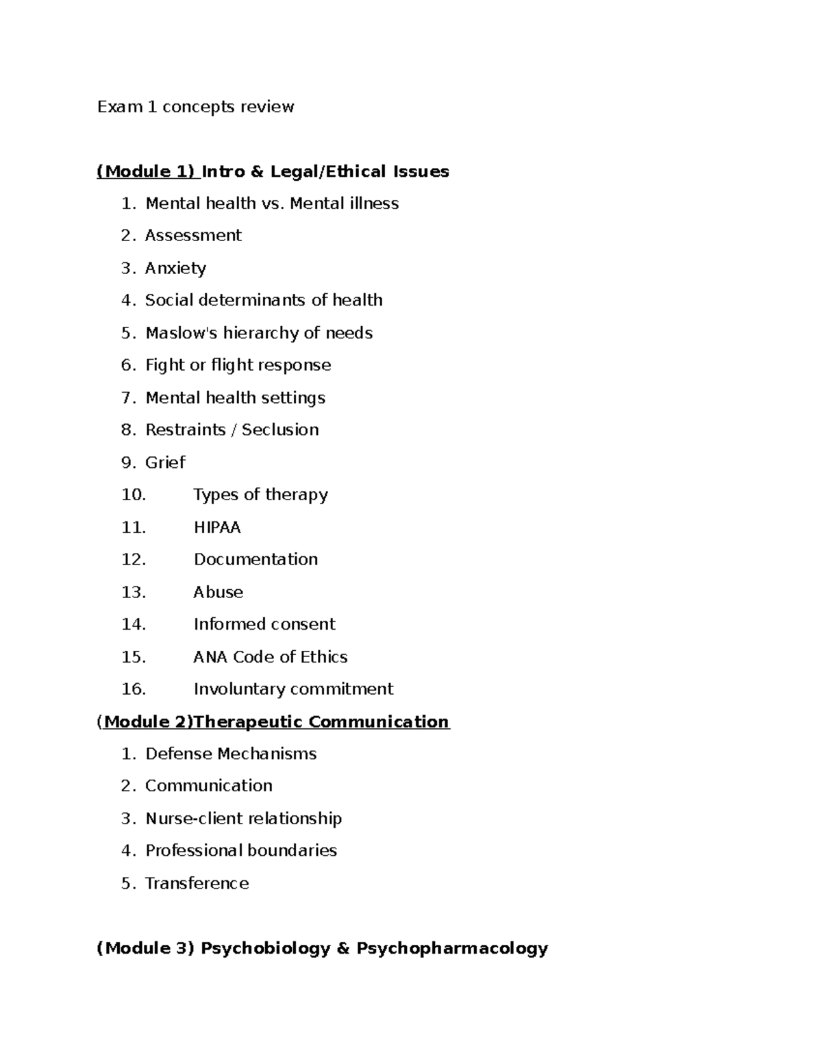 Exam 1 Study Guide: Key Concepts Review (Modules 1-3) - Studocu