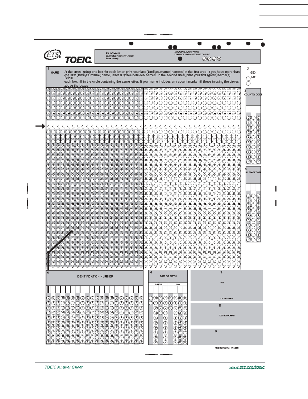 TOEIC Answer Sheet Instructions & Guidelines for Test Takers - Studocu