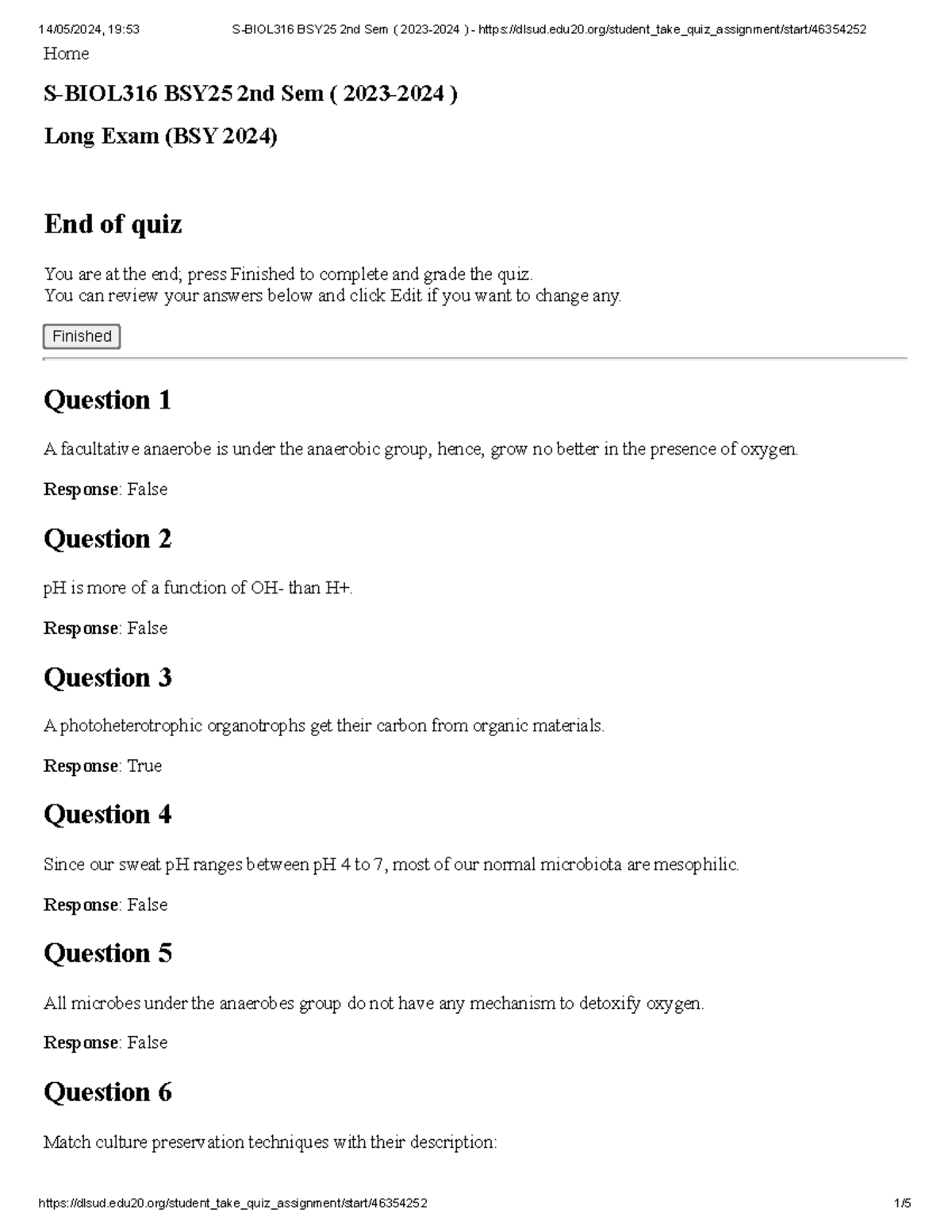 Microbio Lec Long Exam - Long Exam - Home S-BIOL316 BSY25 2nd Sem ...