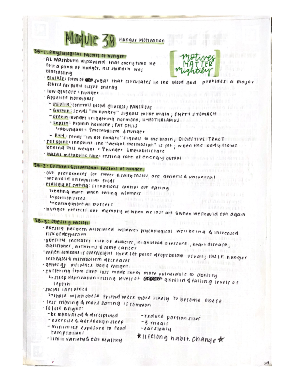 AP Psychology Module 38: Exploring Hunger Motivation and Factors - Studocu