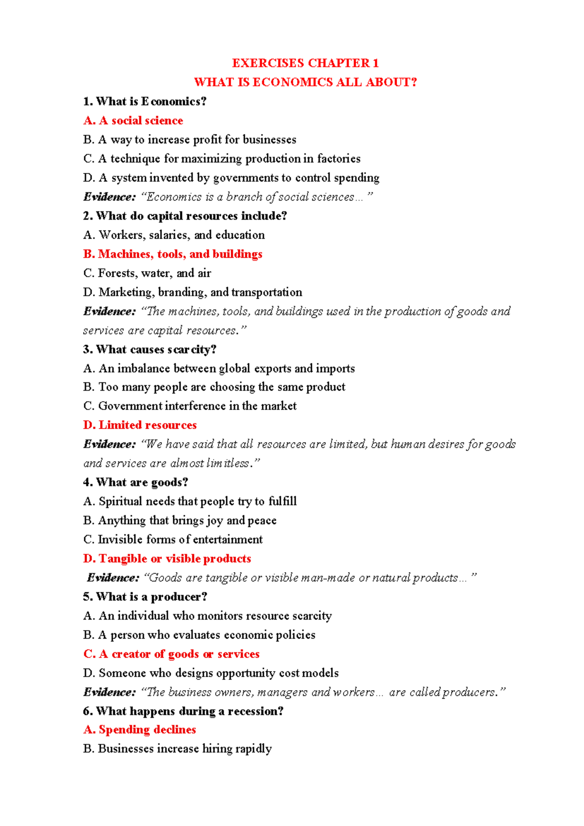 Exercises Chapter 1: Understanding Economics Concepts - Studocu