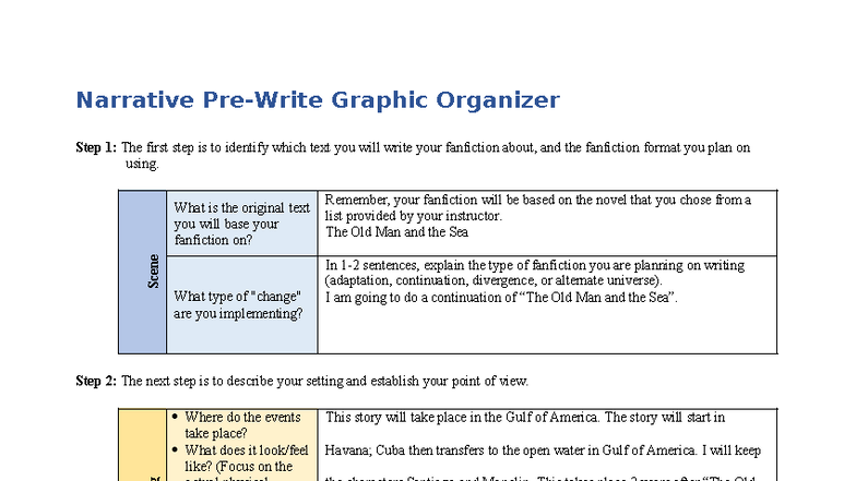 Dylan Roth's Narrative Graphic Organizer for Fanfiction Writing - Studocu