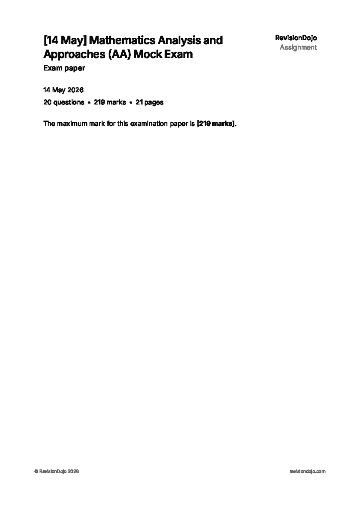 Mathematics Analysis and Approaches (AA) Mock Exam Revision - 14 May ...