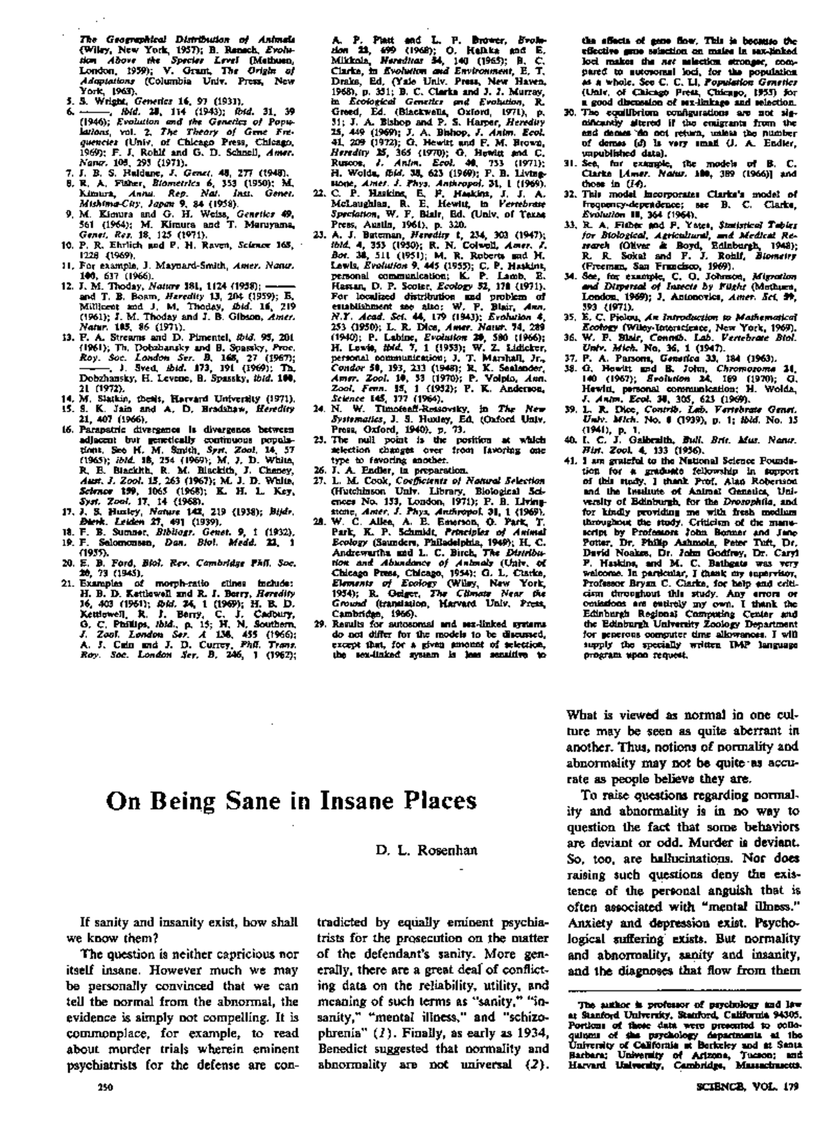 On Being Sane in Insane Places: A Psychological Study (Psychology ...