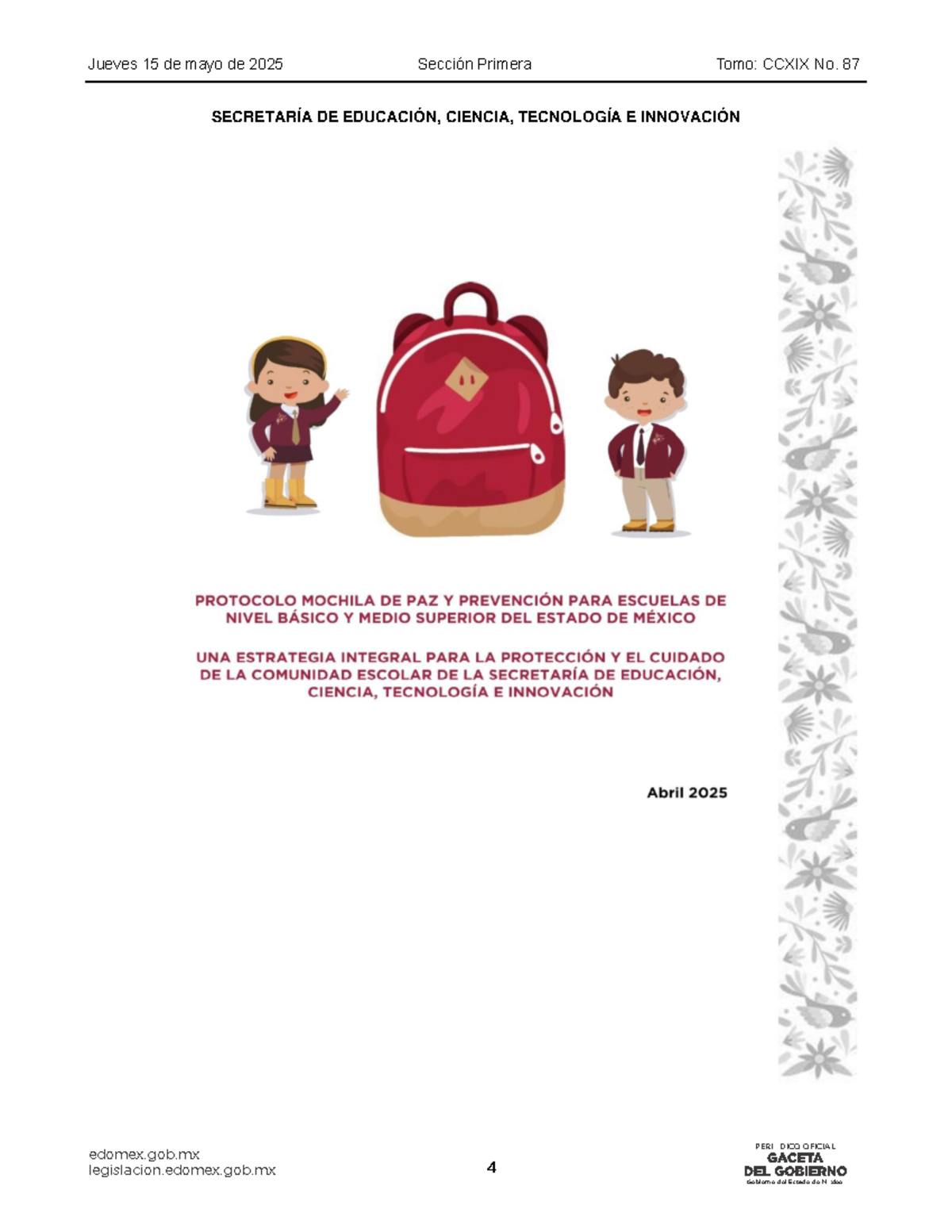 Protocolo Mochila de Paz y Prevención para Escuelas de Nivel Básico y ...