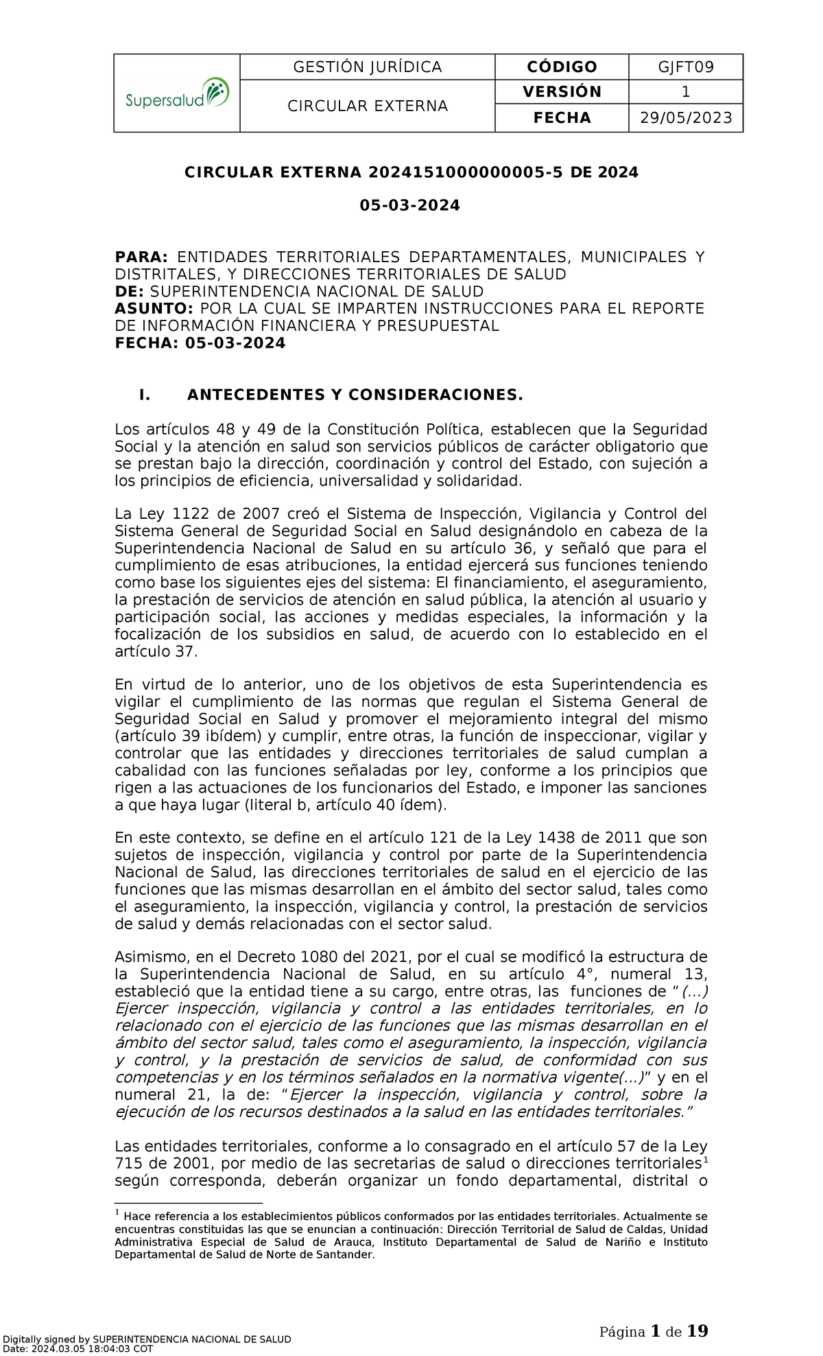 Circular Externa 2024151000000005-5: Instrucciones para Entidades de ...