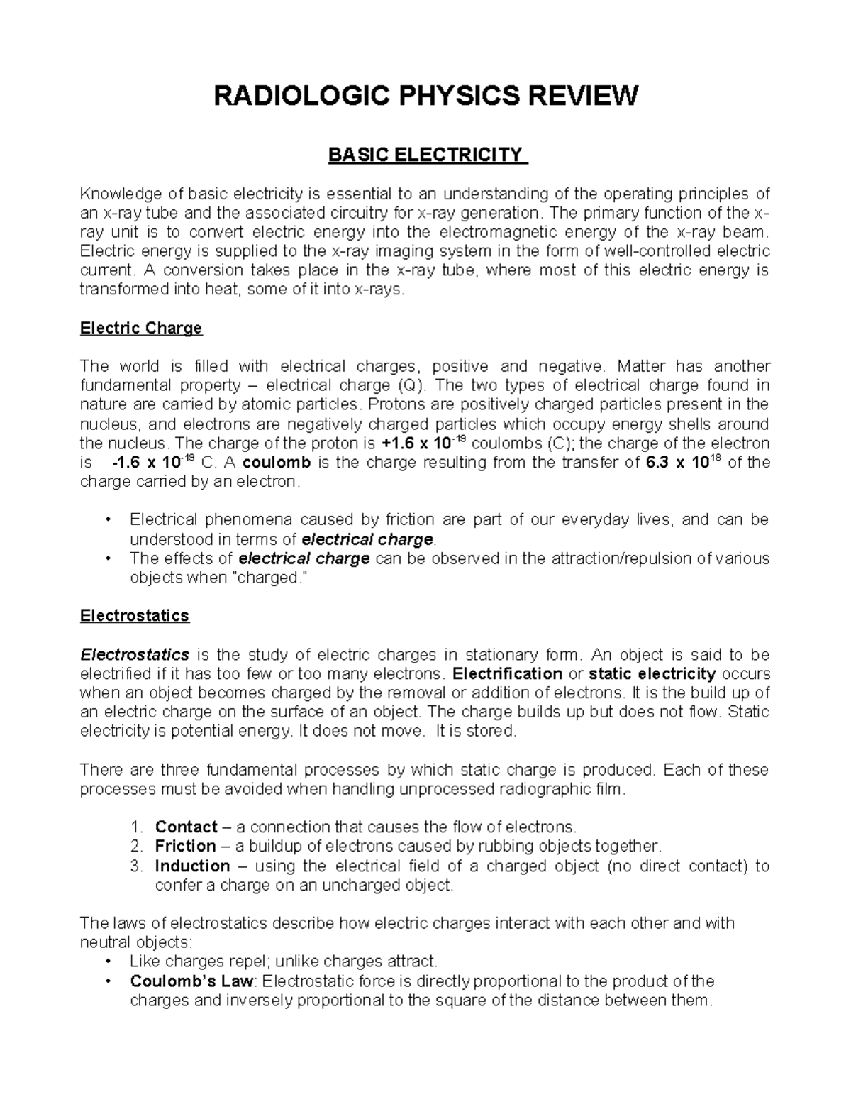 RAD 301: Radiologic Physics Review for Board Exam Preparation - Studocu