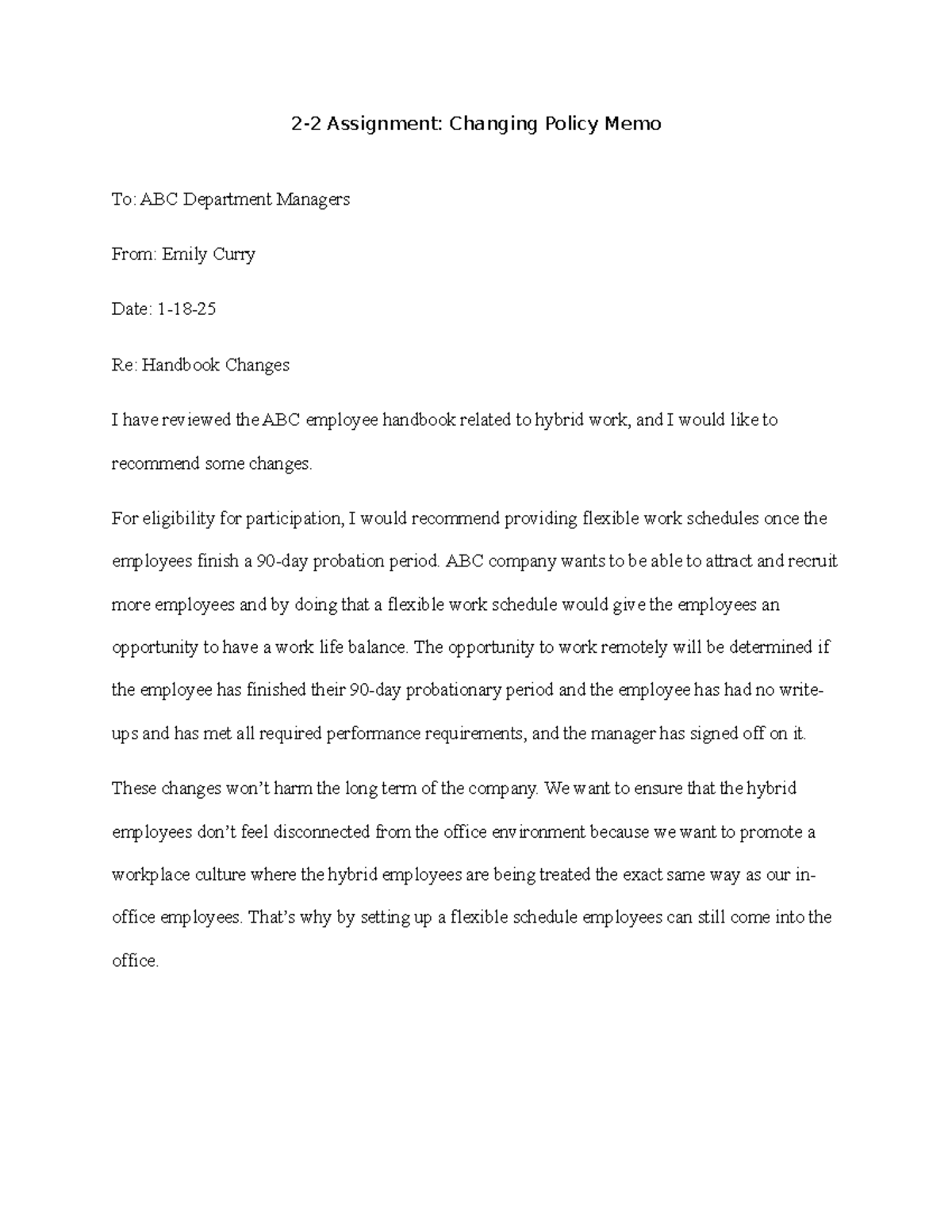 2-2 Assignment Changing Policy Memo - For eligibility for participation ...