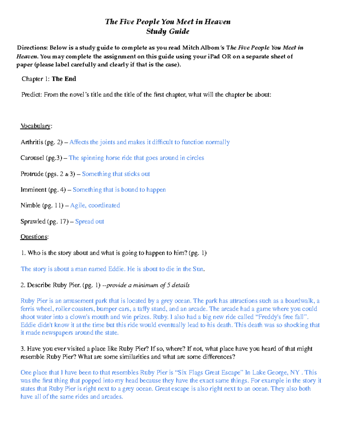 The five people you meet in heaven study guide 2013 - The Five People ...