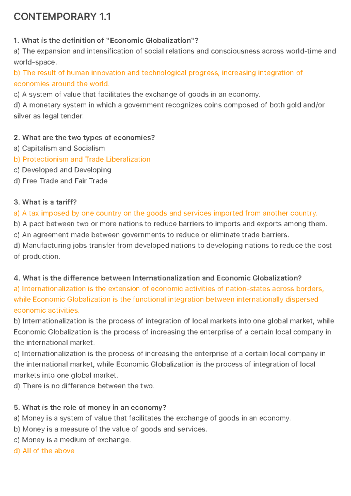 Contemporary 1 - Key Concepts in Globalization and Economics - Studocu