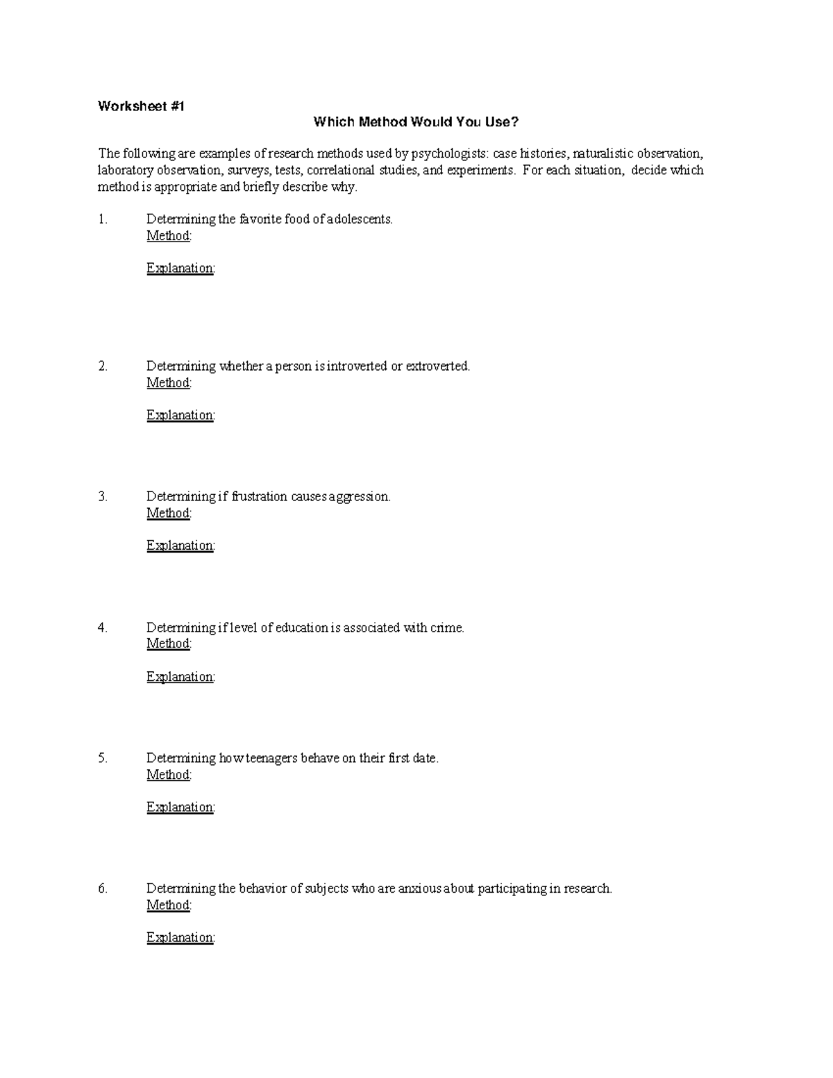 Research Methods Worksheets: Choosing Appropriate Techniques - Studocu