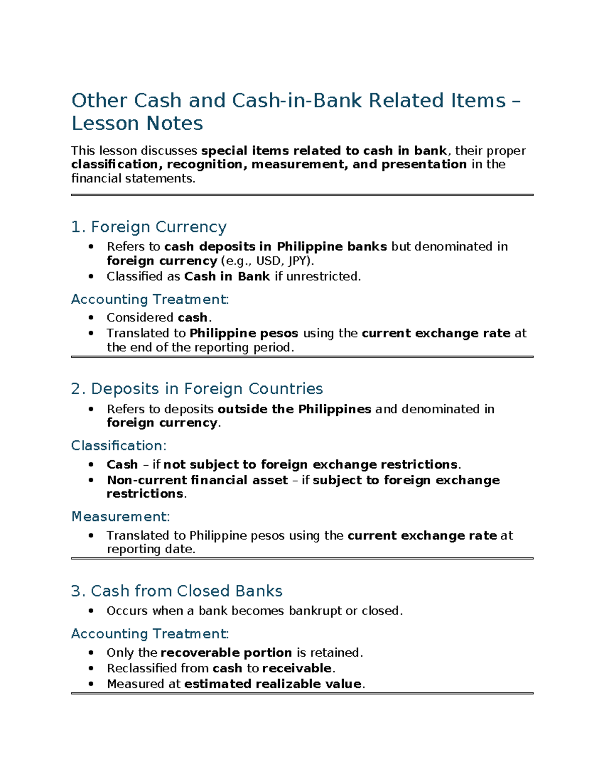 Other Cash and Cash-in-Bank Related Items – Accounting Notes - Studocu