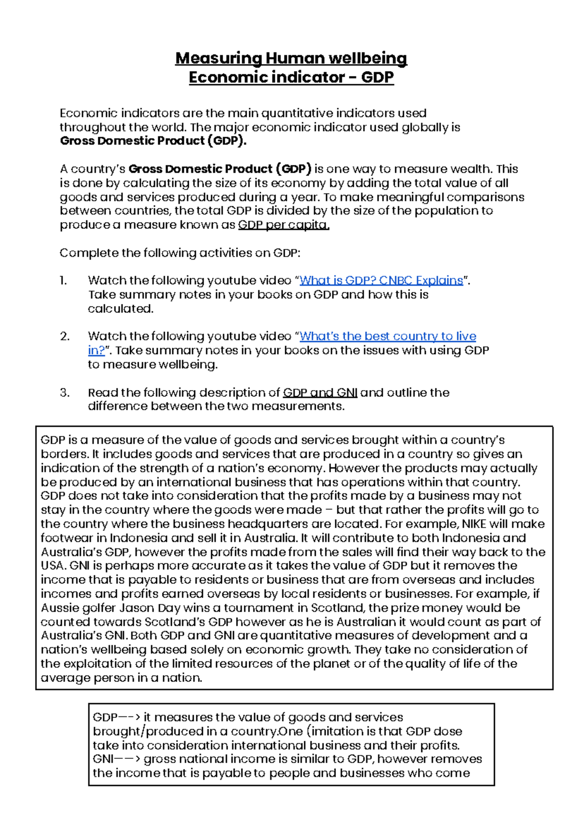 GDP and GNI: Measuring Economic Wellbeing - Nita Lobjanidze 2024 - Studocu