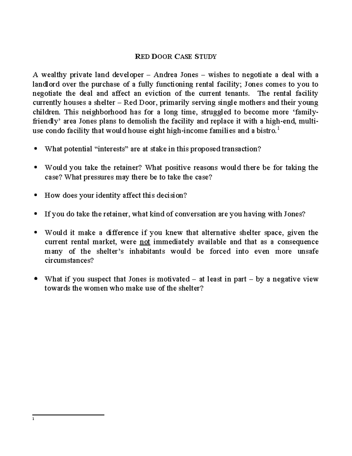 RED DOOR CASE STUDY: Negotiating with Andrea Jones on Tenant Eviction ...