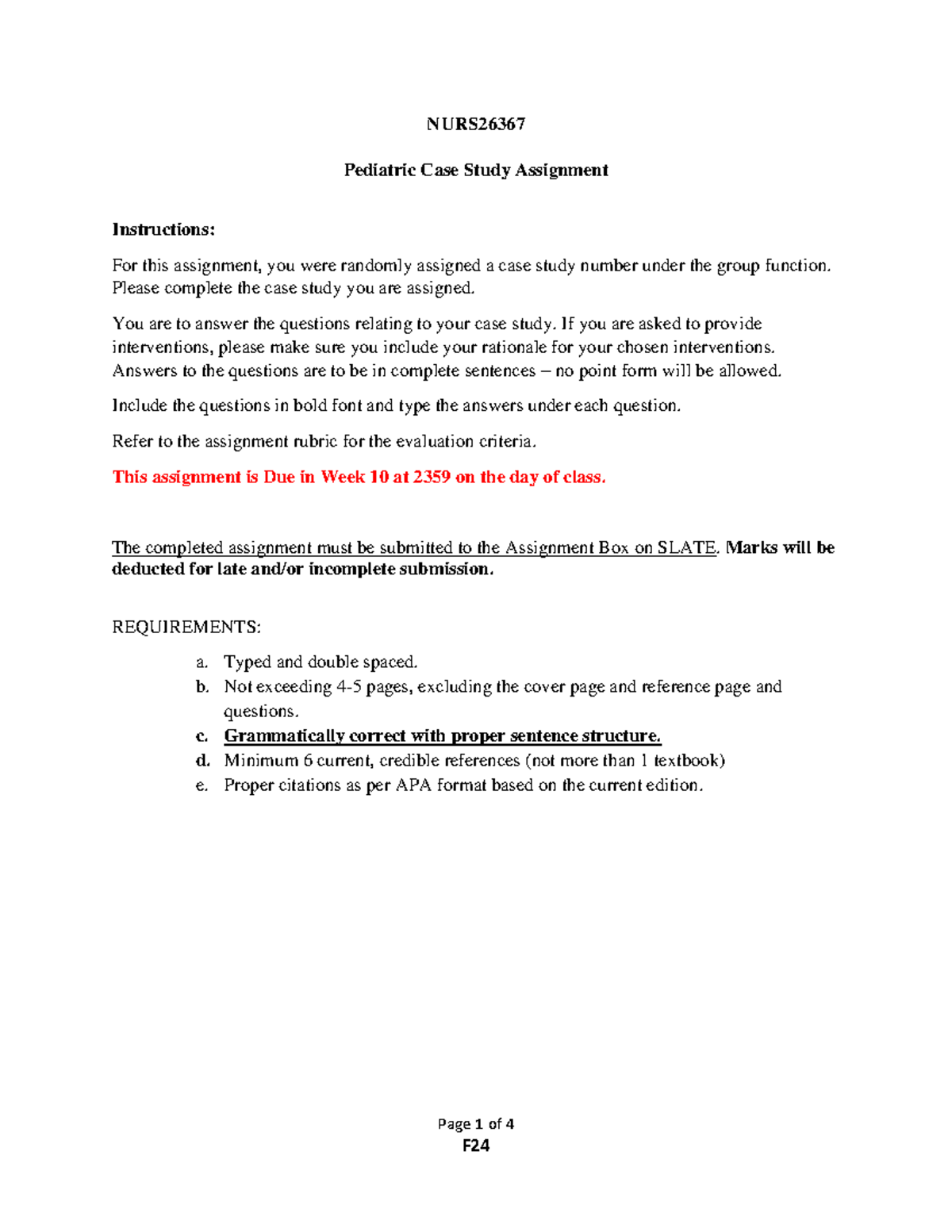 Pediatric Case Study Outline - Page 1 of 4 NURS Pediatric Case Study ...