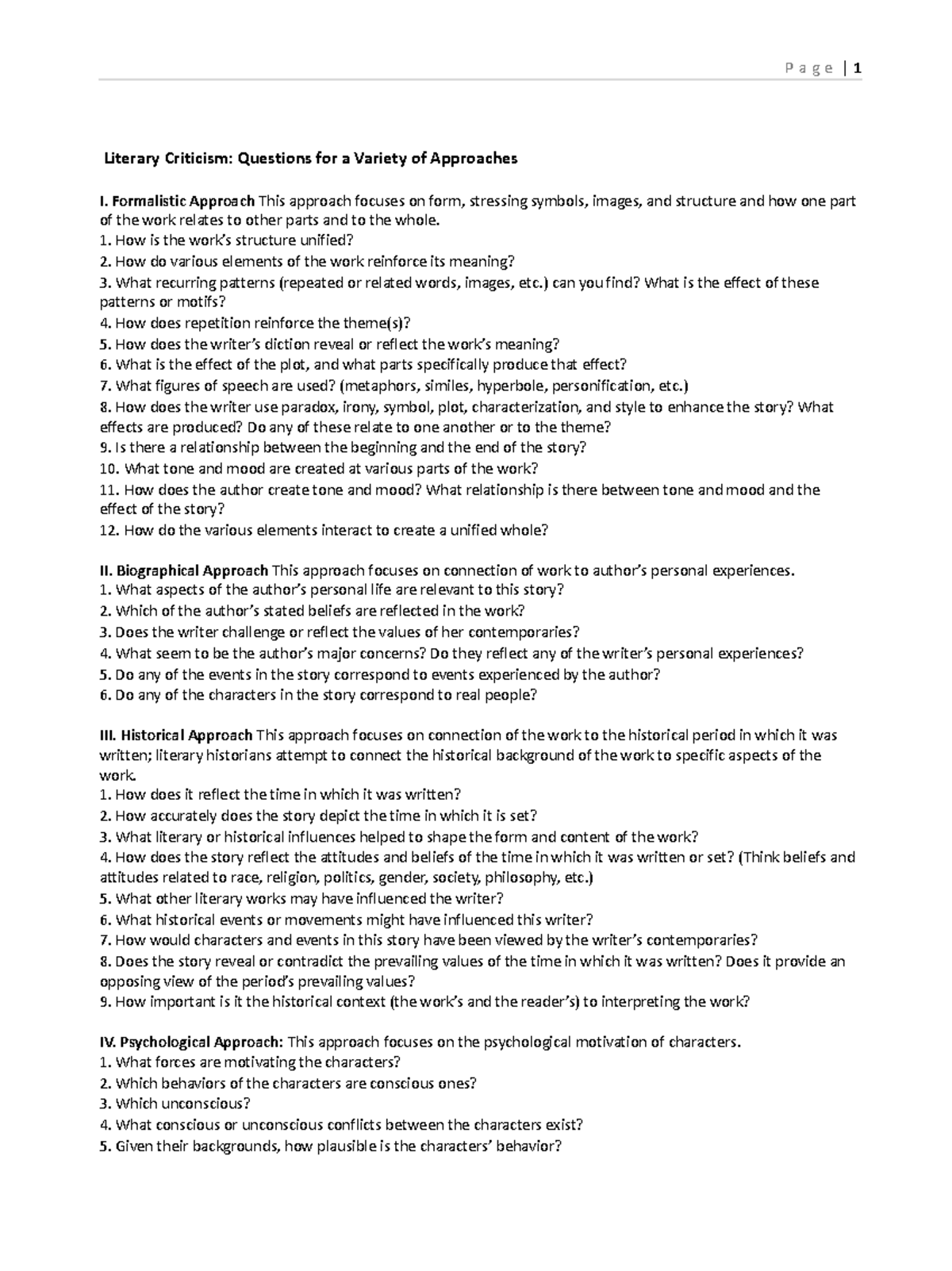 Literary Criticism: Comprehensive Guide Questions for Analysis - Studocu