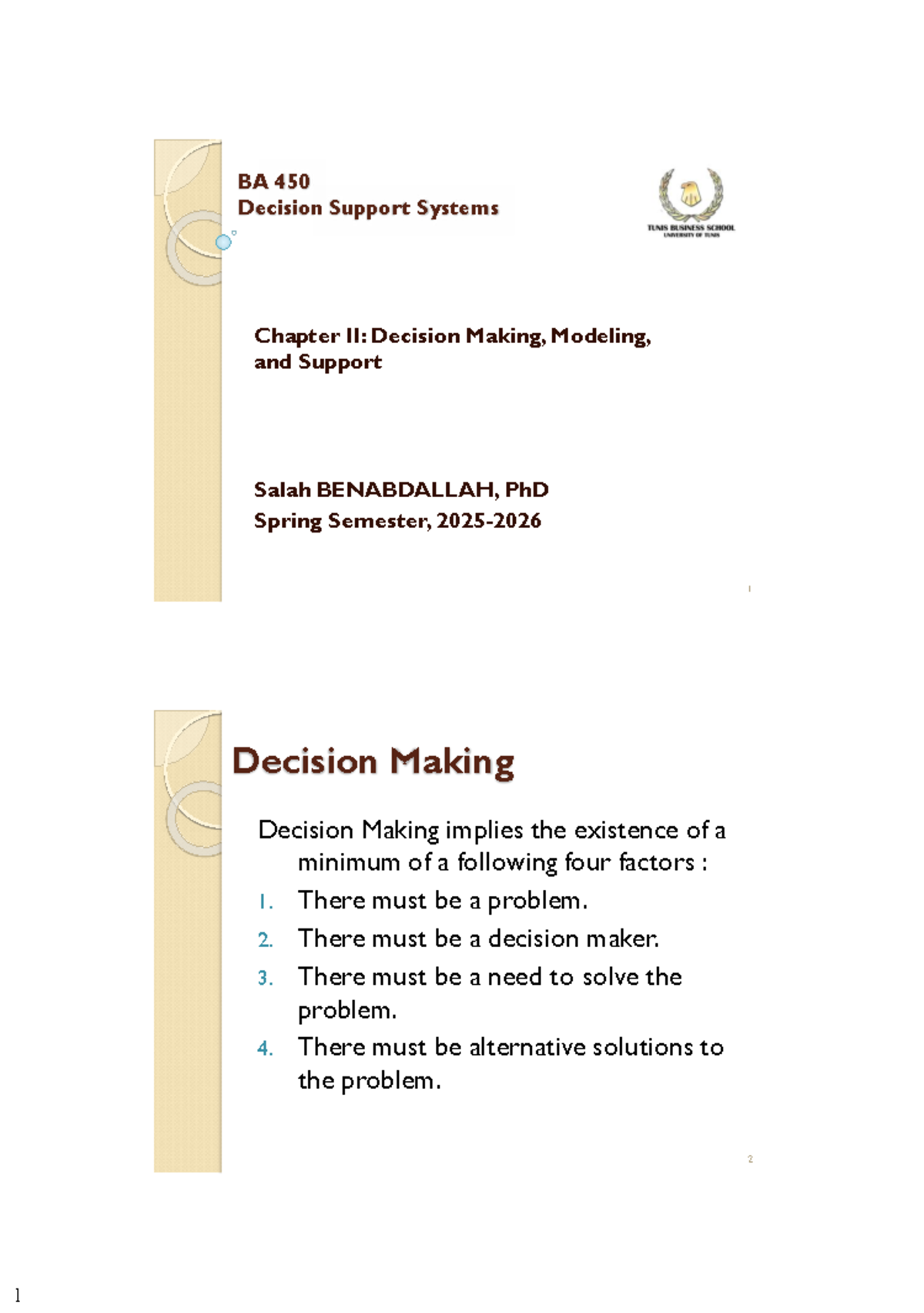 BA 450 Decision Support Systems Chapter II: Decision Making - Studocu