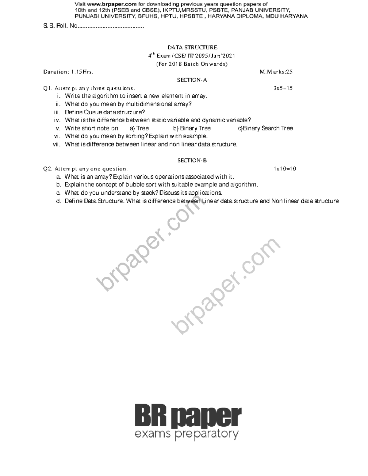DATA STRUCTURE 4th - May 2021 Previous Year Questions - Studocu