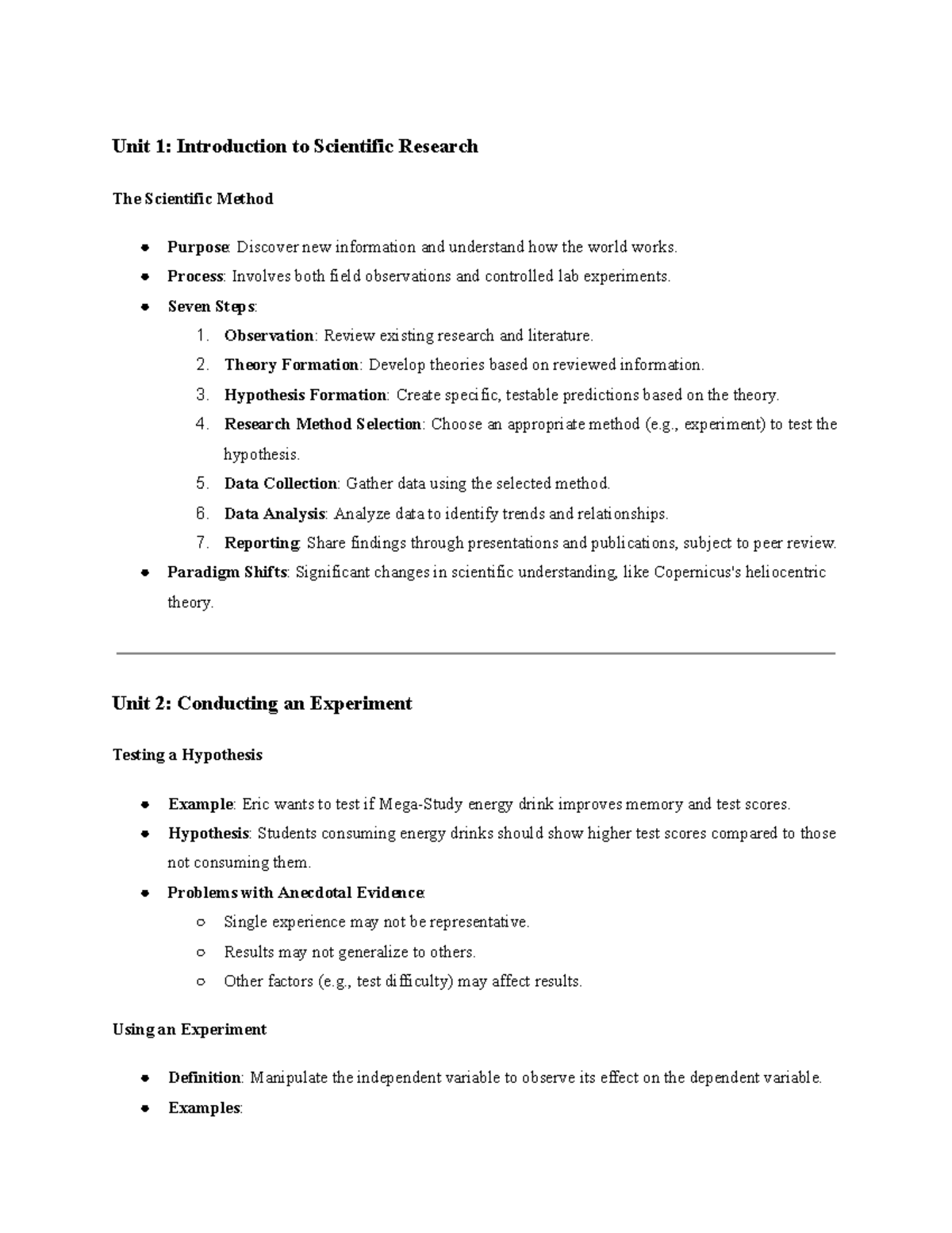 Unit 1 Introduction to Scientific Research - Unit 1: Introduction to ...