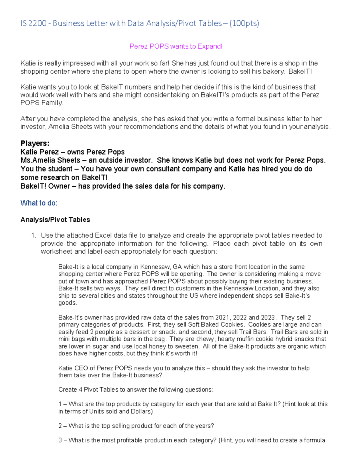 IS 2200 Business Letter Analysis and Recommendations for BakeIT! - Studocu