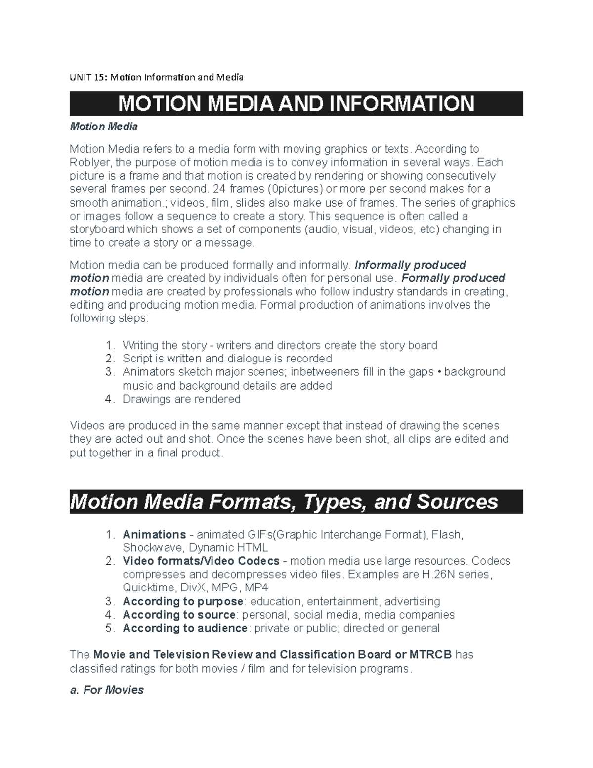 UNIT 15 - Motion Media Information Overview - Studocu