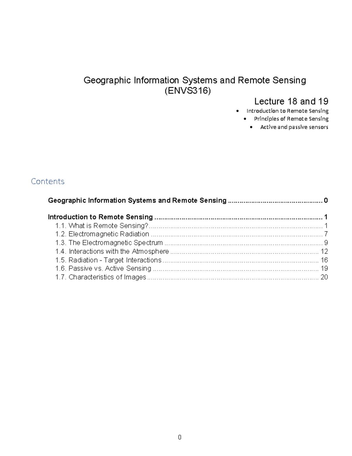 ENVS316 Lecture 18-19: Intro to Remote Sensing Principles - Studocu