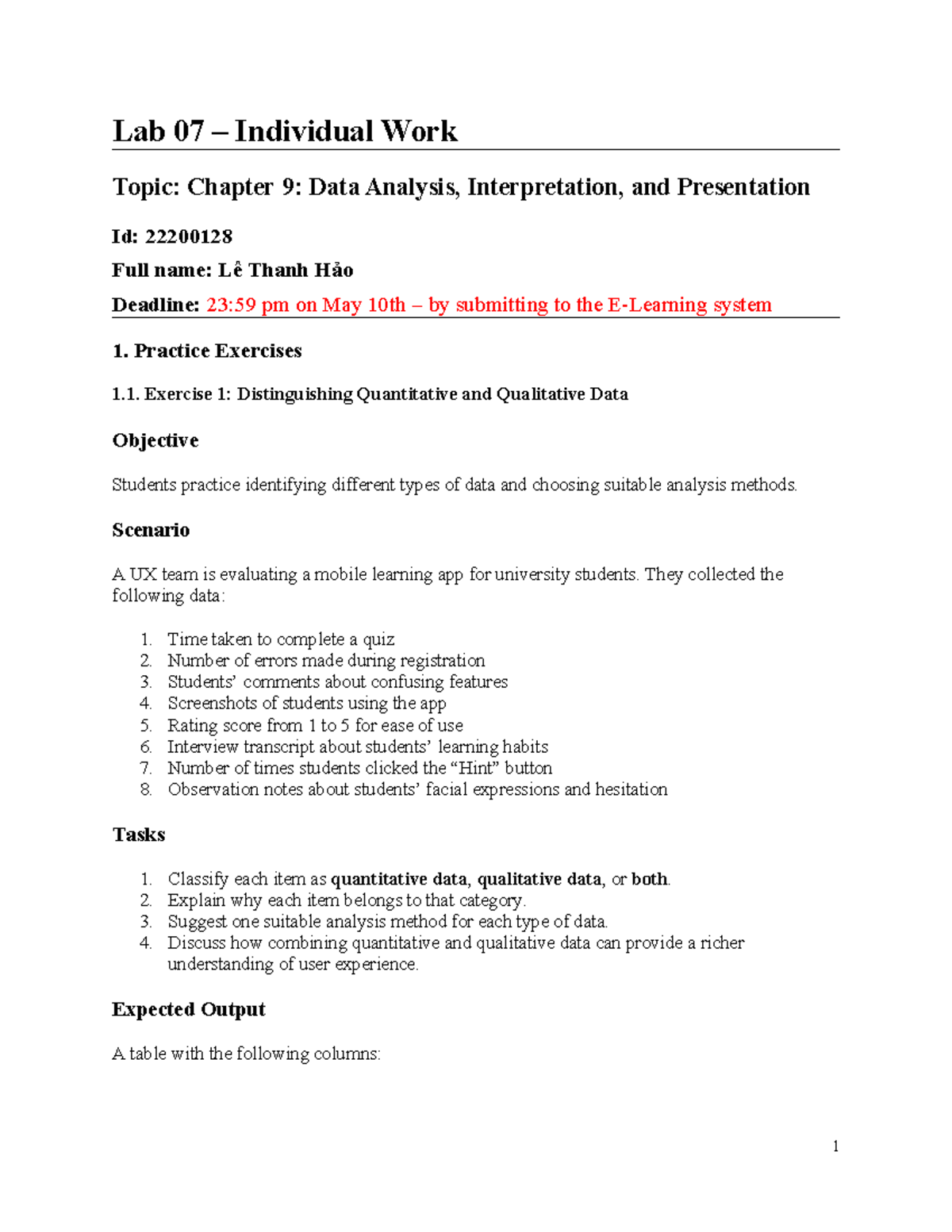 Lab 07: Data Analysis, Interpretation, and Presentation (Chapter 9 ...