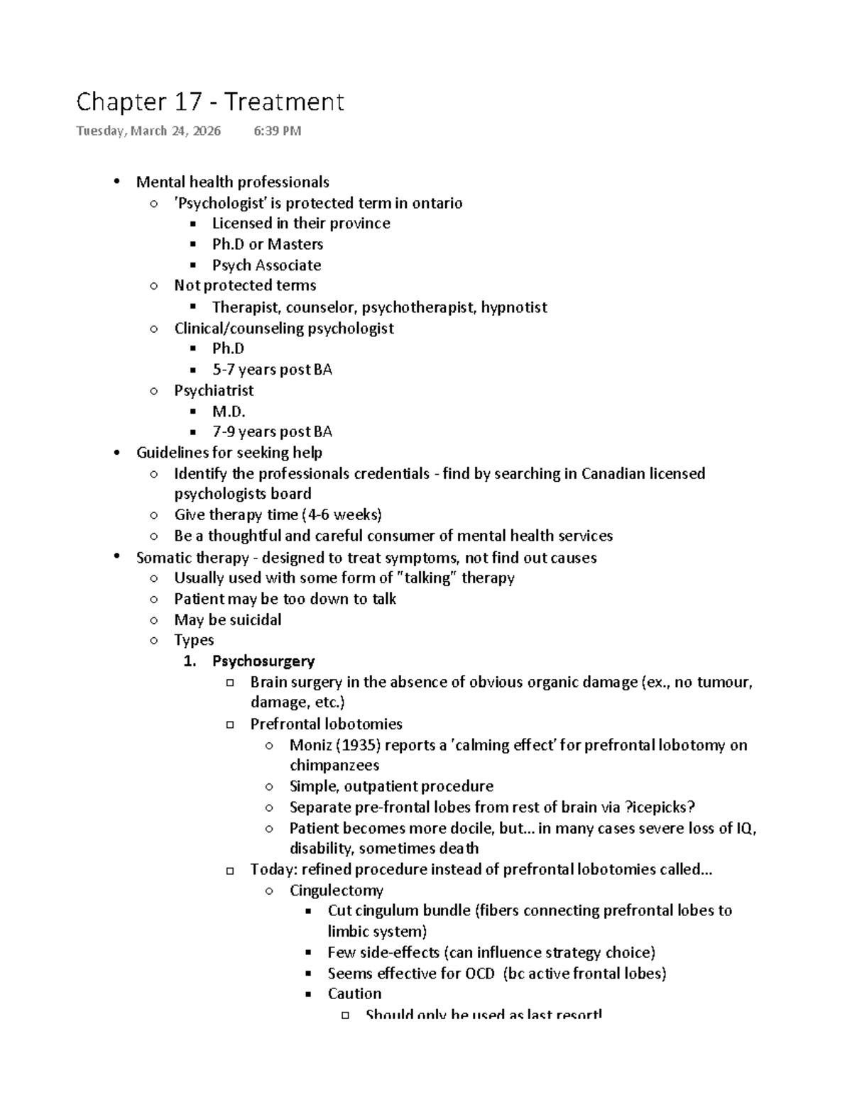 Chapter 17 Treatment: Mental Health Approaches and Therapies - Studocu