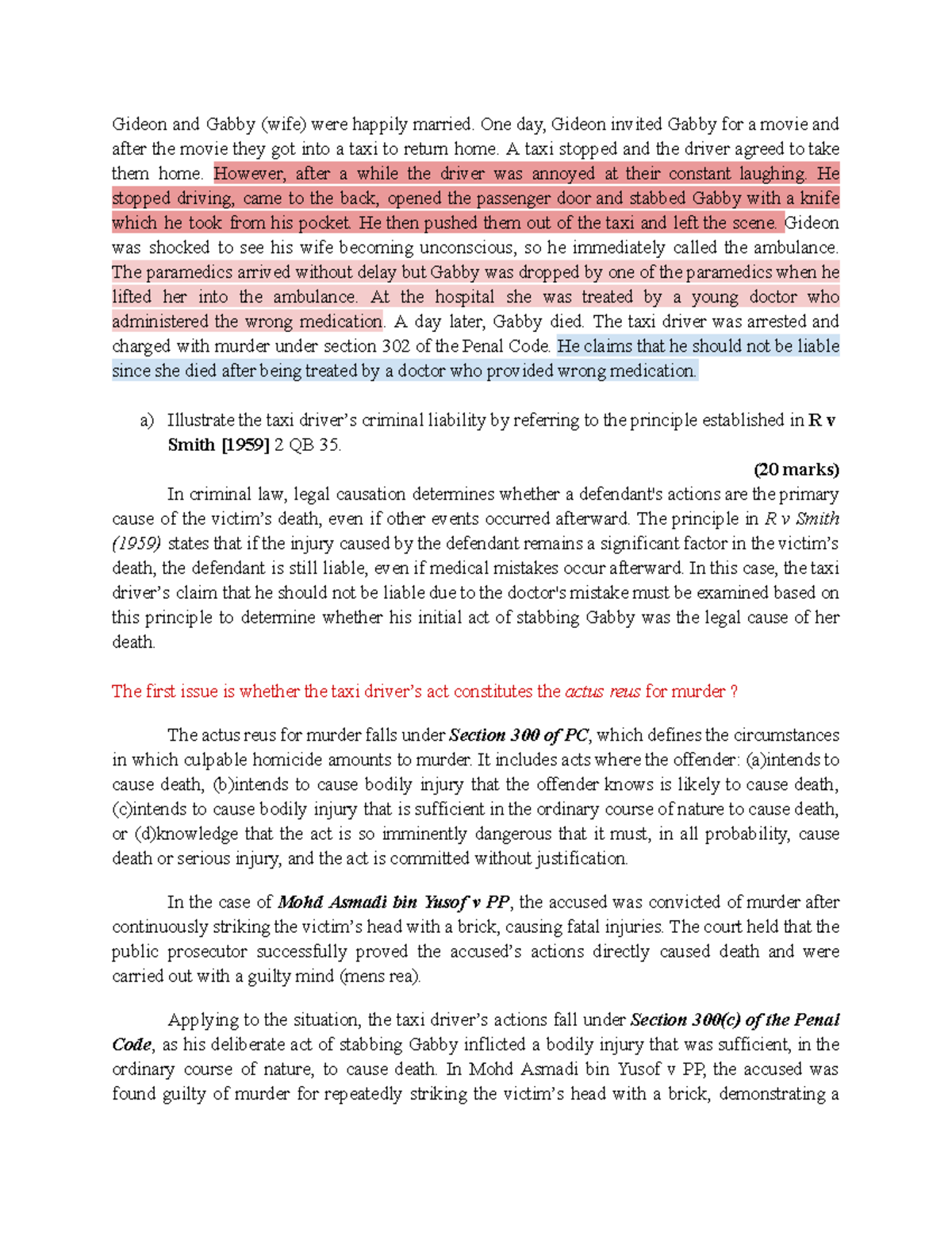 PYQ Criminal Law I (reference) - Gideon and Gabby (wife) were happily ...