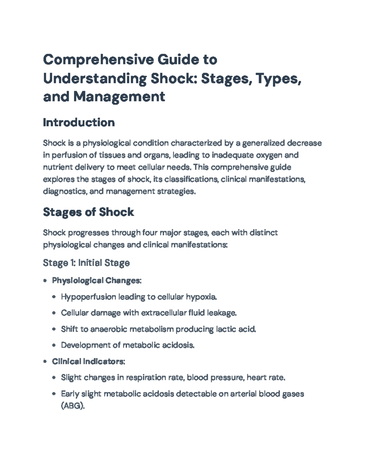 Comprehensive Guide to Shock: Stages, Types, and Management Strategies ...