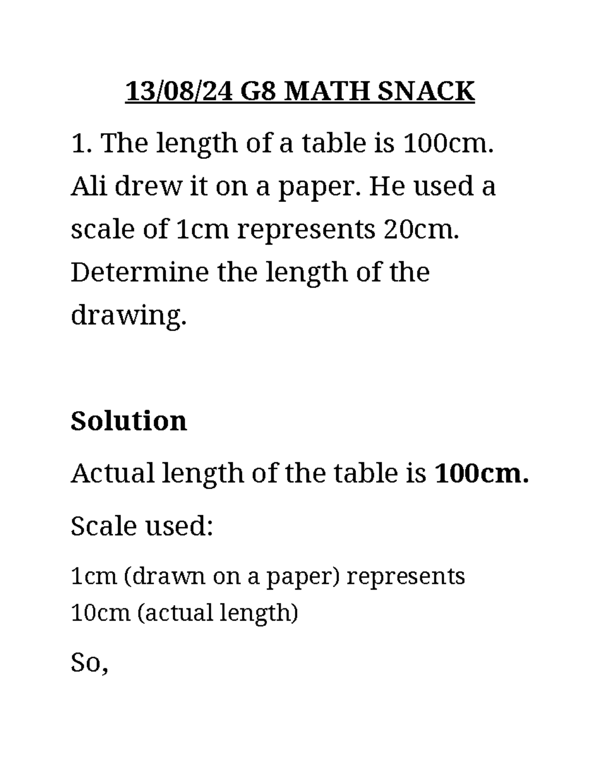 13 08 24 G8 MATH - Revision paper - 13/08/24 G8 MATH SNACK The length ...