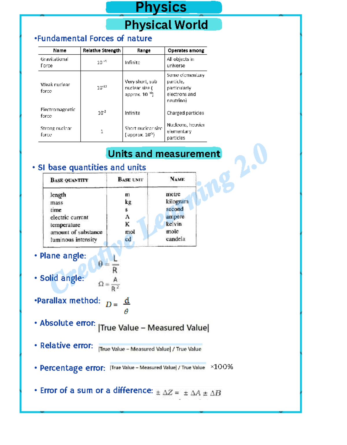 Physics 11 Formula Sheet: Key Concepts and Equations - Studocu