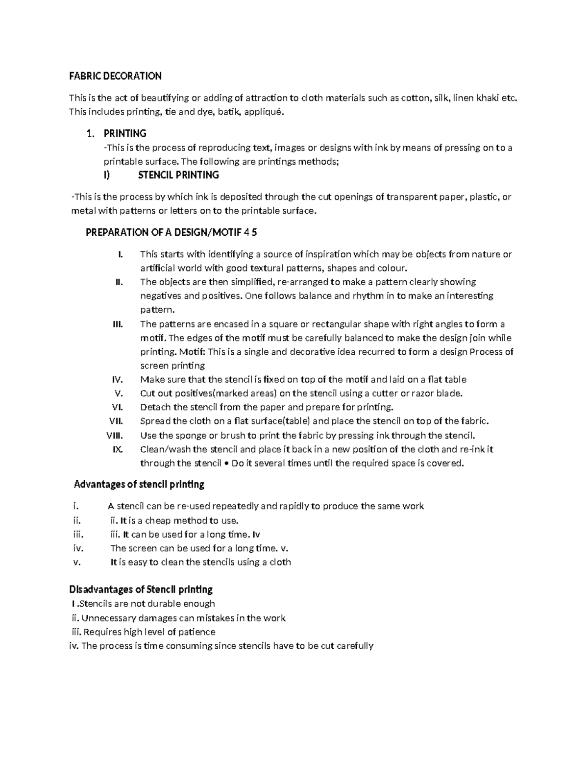 Fabric Decoration Techniques and Notes for Course Code FD 101 - Studocu