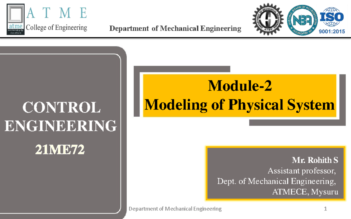 CE 21ME72 Control Engineering: Modeling Physical Systems Overview - Studocu