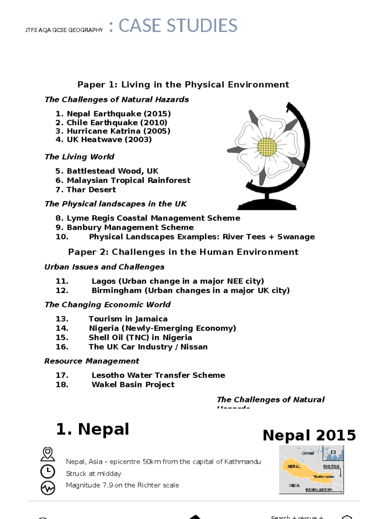 Case Study Analysis: Effects of Earthquakes & Disasters (LIC, HIC ...