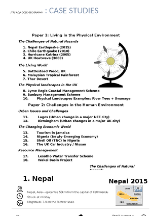 Case studies - Earthquakes Nepal (LIC) 25 April 2015 – 7. Chile (HIC ...