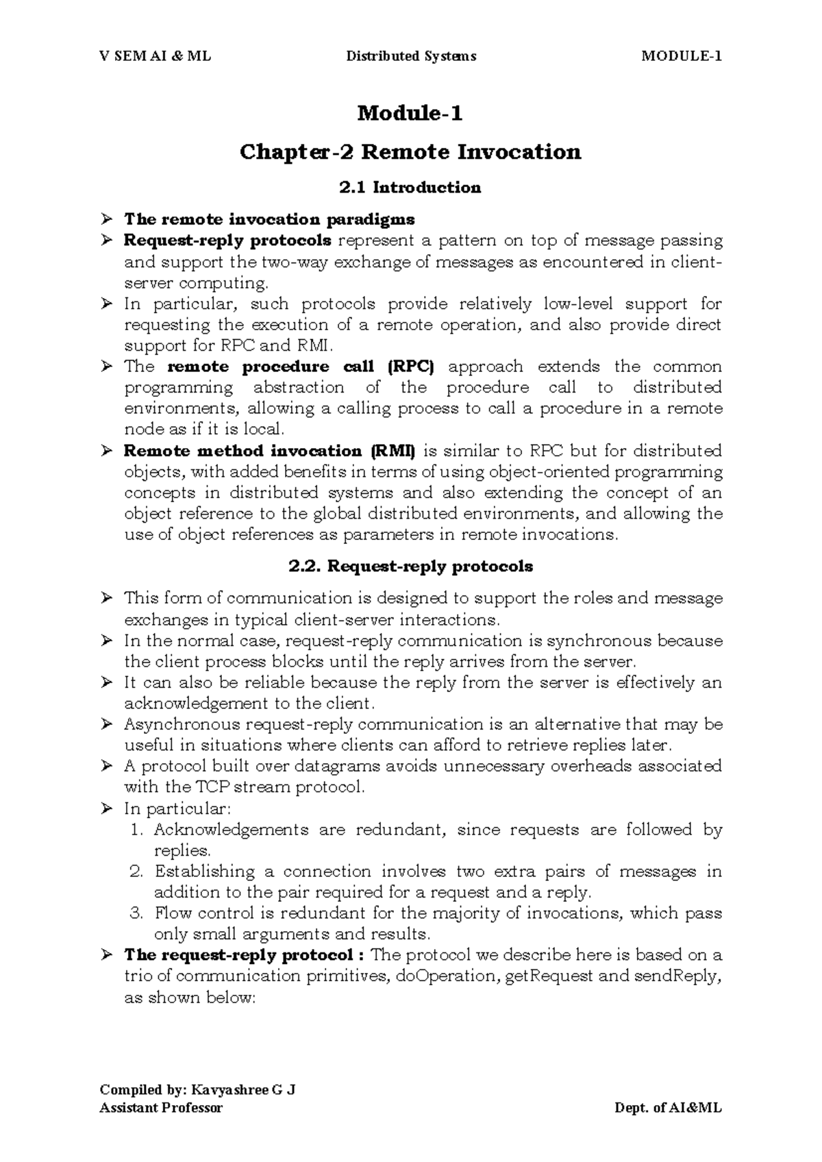 V SEM AI ML Distributed Systems: Remote Invocation Overview - Studocu