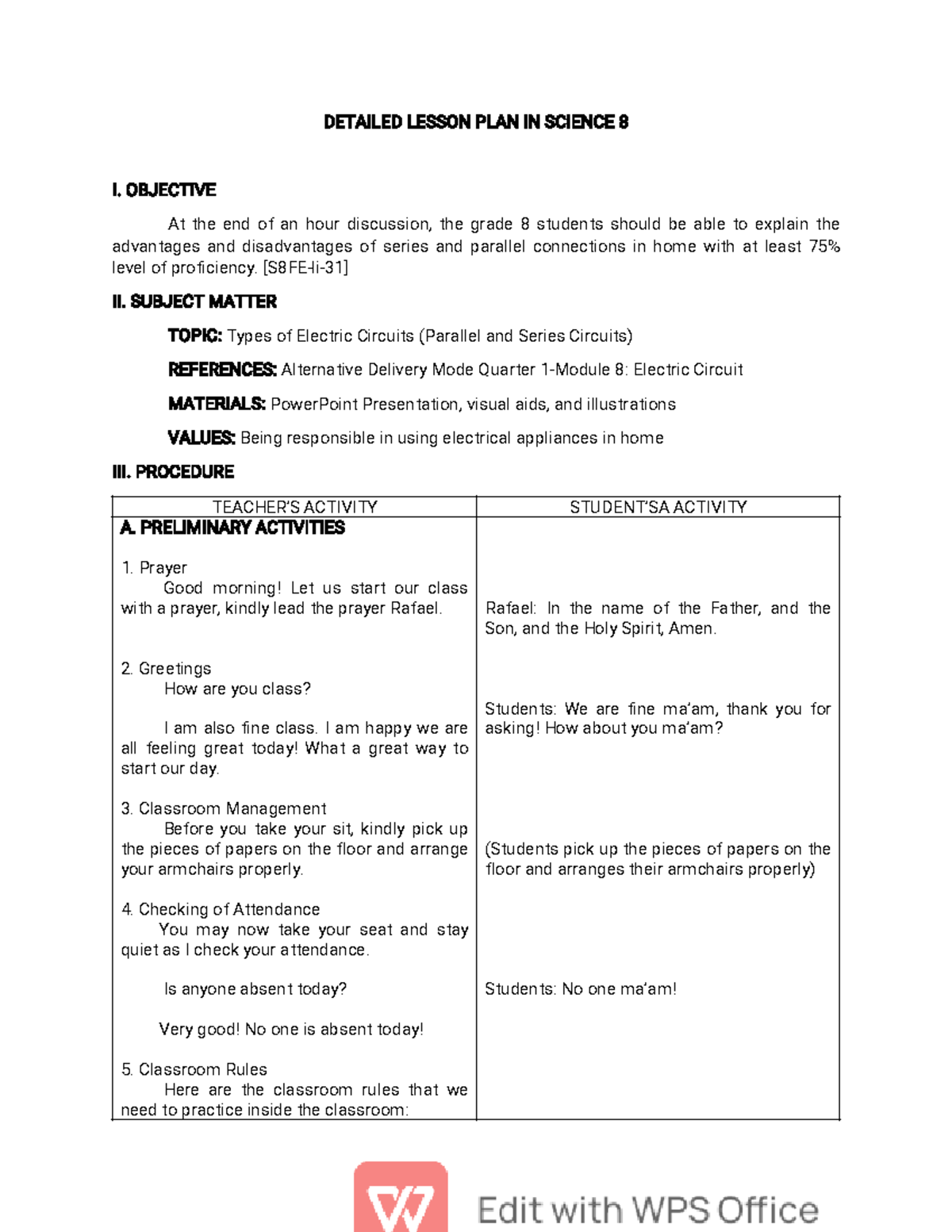 Detailed Lesson PLAN IN Science 8 circuit - DETAILED LESSON PLAN IN ...